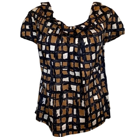 Talbots | Tops | Talbots Black Brown Ruffle Neckline Blouse Size Sp ...